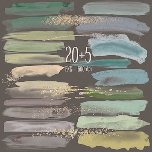 Watercolor Brush Strokes Clipart in Nature Colors. Set of 25 PNG Clip ...