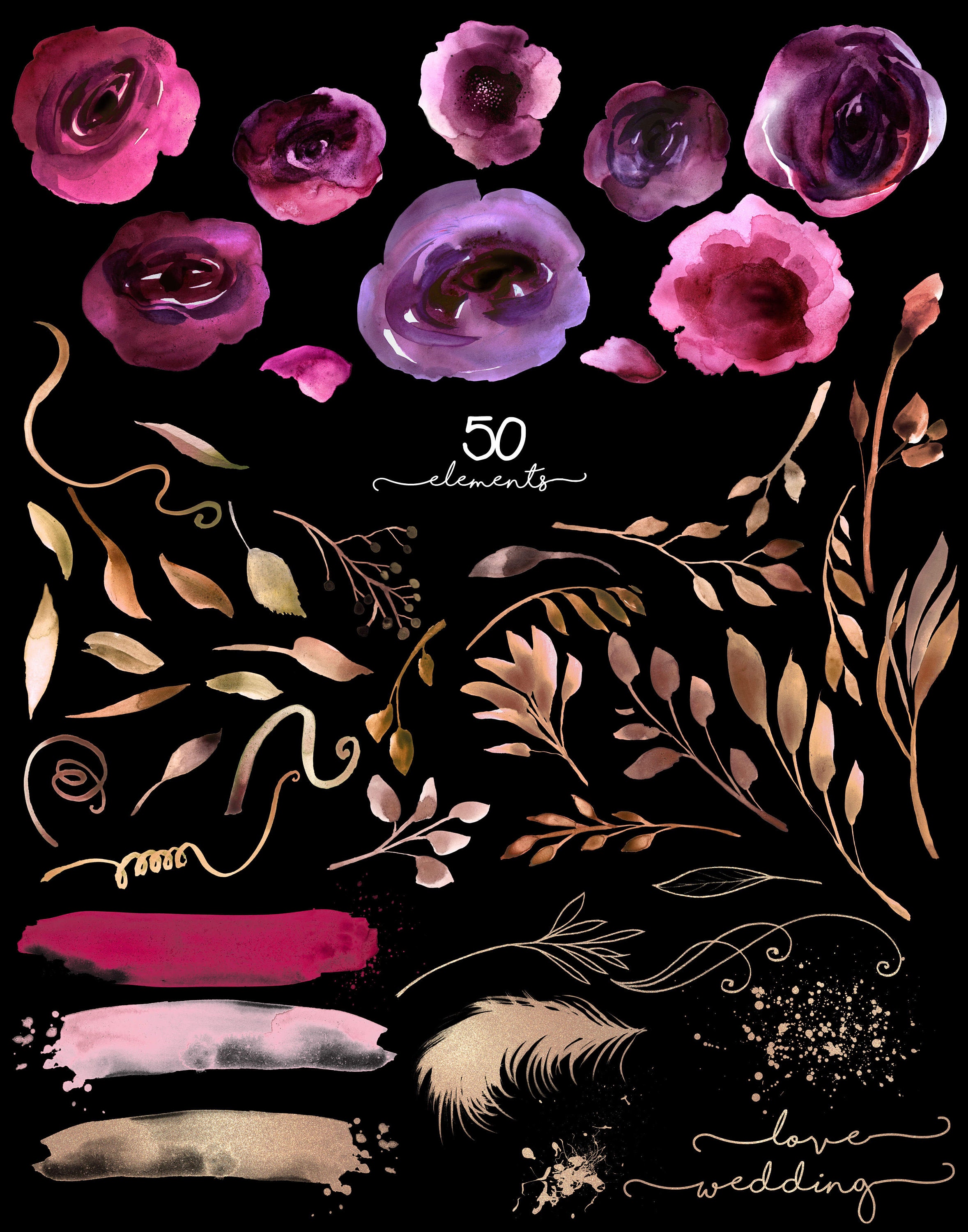 Watercolor floral clipart hand painted rose flowers | Etsy