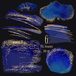 Navy Blue With Gold Watercolor Splash and Brush Stroke Clipart ...