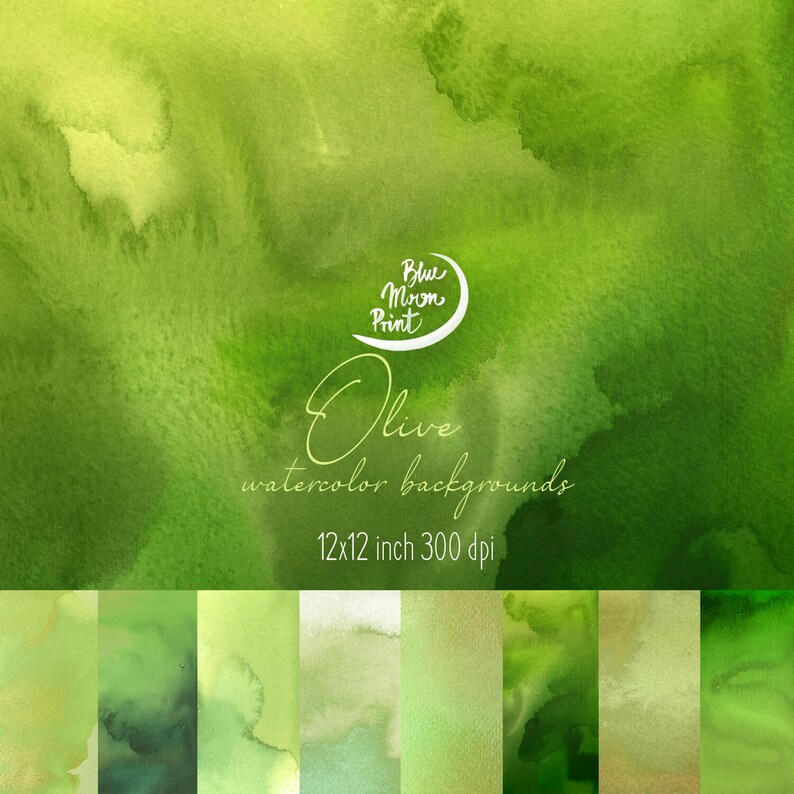 Olive Green Watercolor Backgrounds Elegant Textures - Etsy