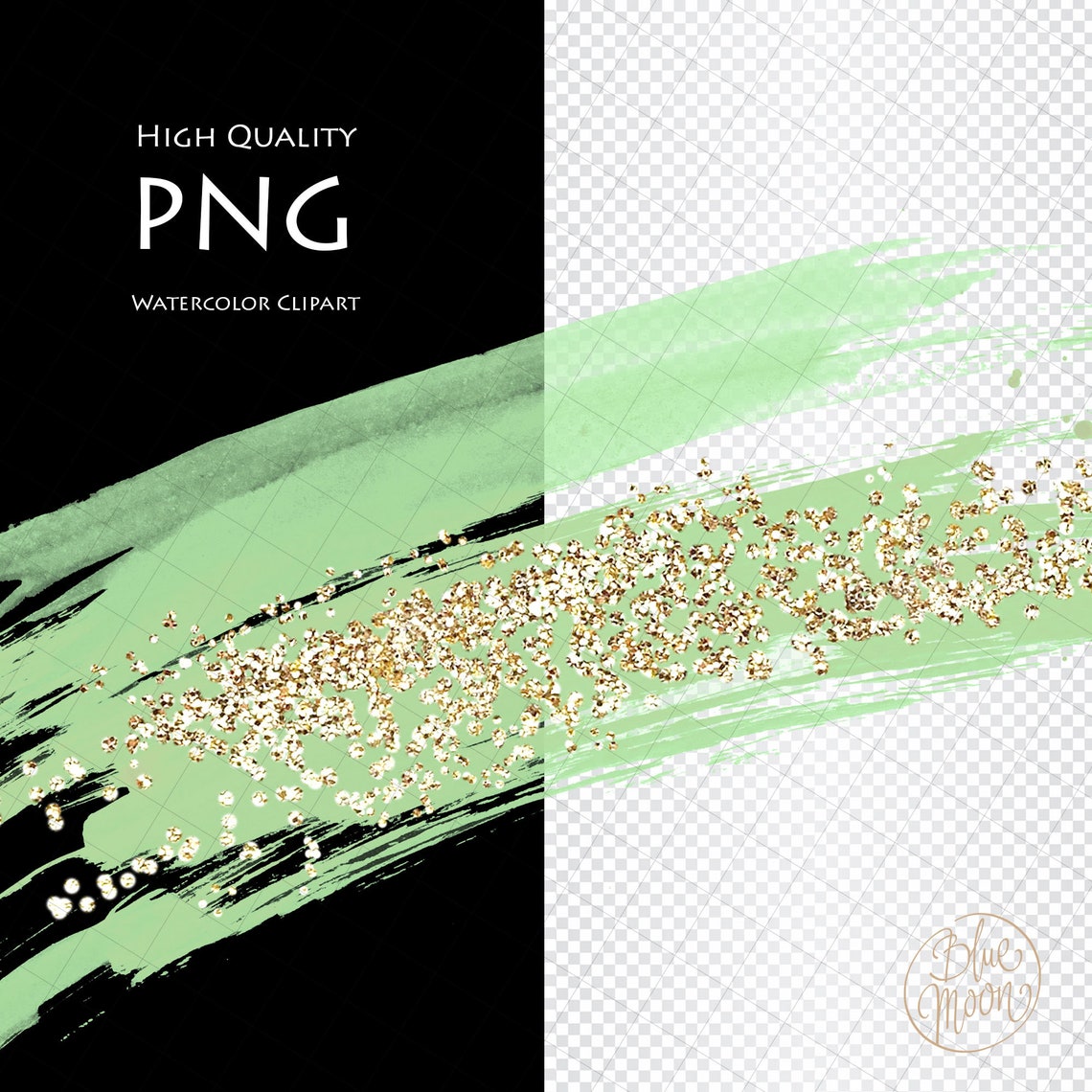 Sage Green With Gold Watercolor Splash and Brush Stroke - Etsy