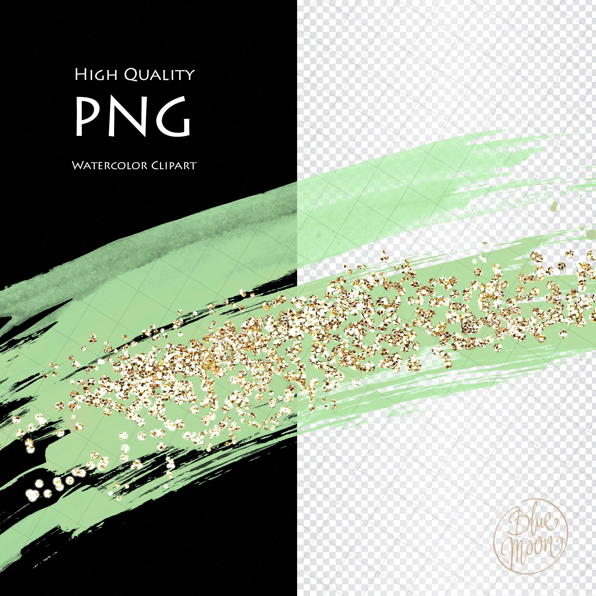 Sage Green With Gold Watercolor Splash and Brush Stroke | Etsy