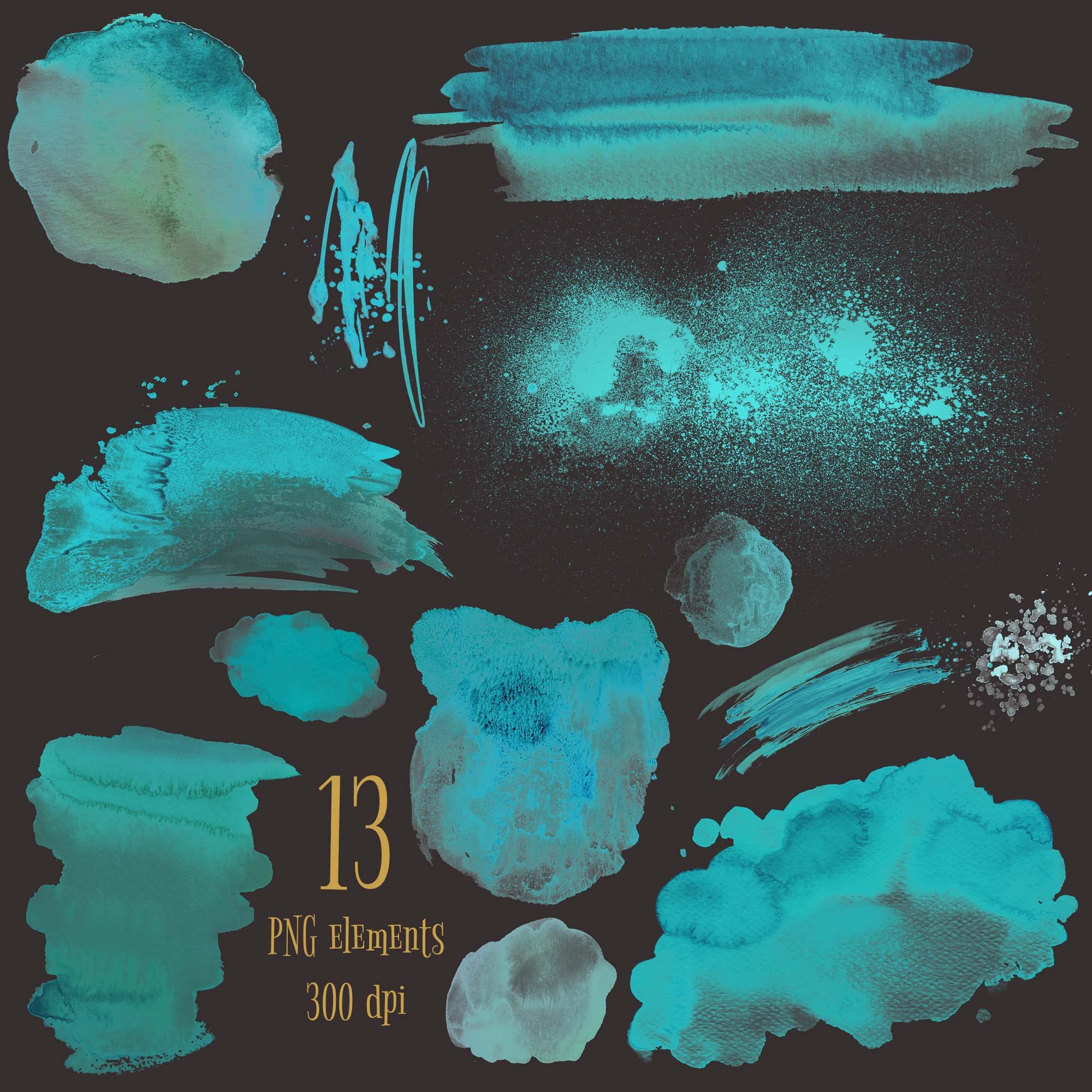 Teal Watercolor Splashes and Brush Strokes Sea Green Textures - Etsy