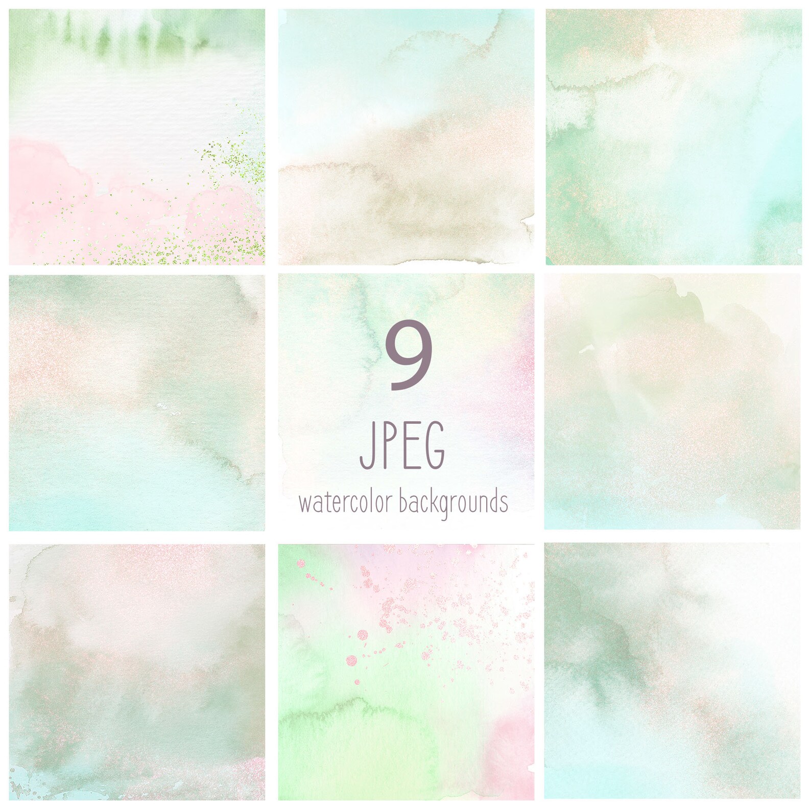 Green Pink Watercolor Backgrounds, Decorative Glitter Textures and ...