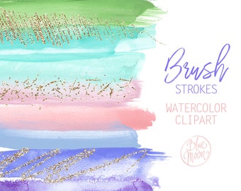 Green Watercolor Brush Strokes Clipart. Set of 25 PNG Clip Art - Etsy