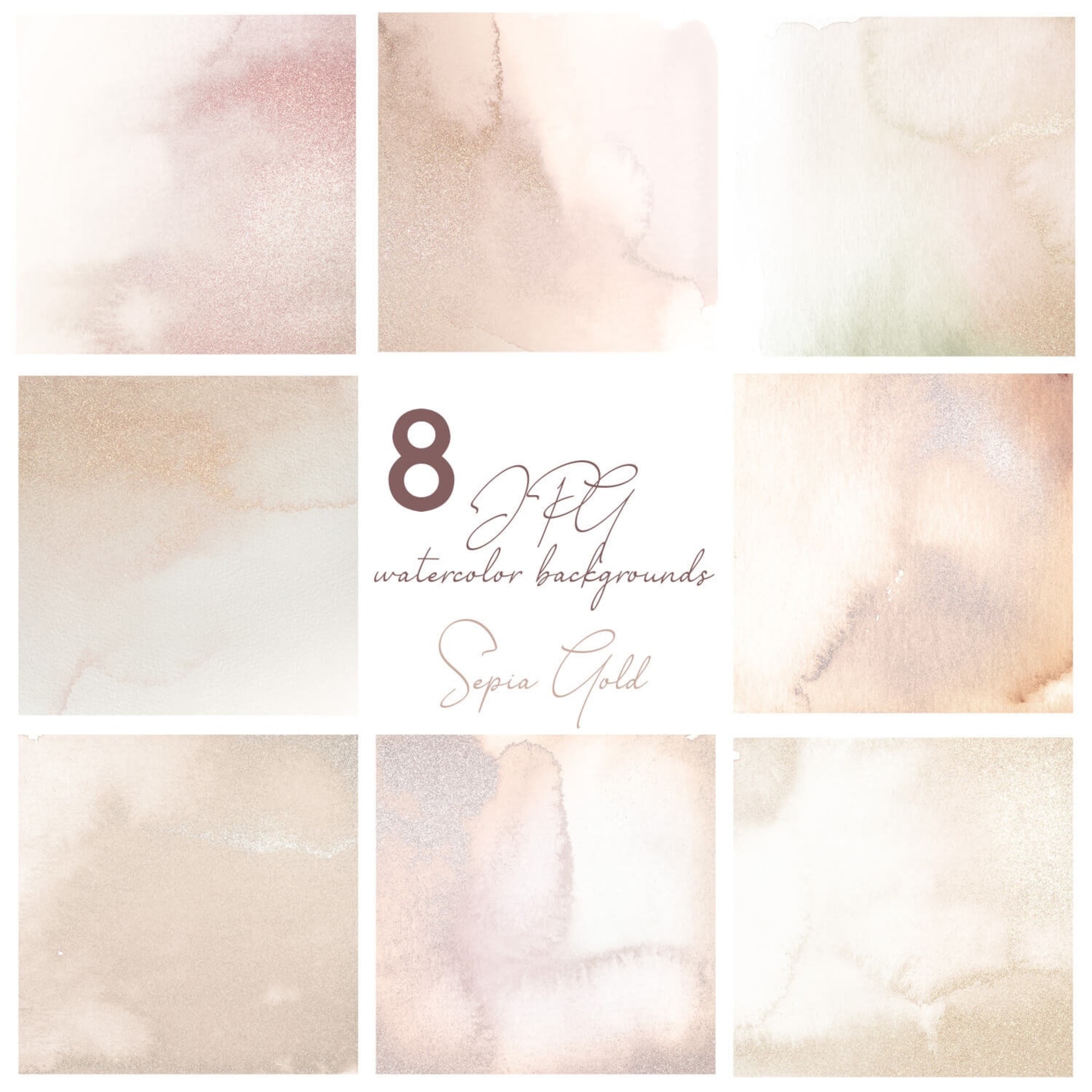 Sepia Beige Watercolor Backgrounds, Elegant Textures 12x12" Plus ...