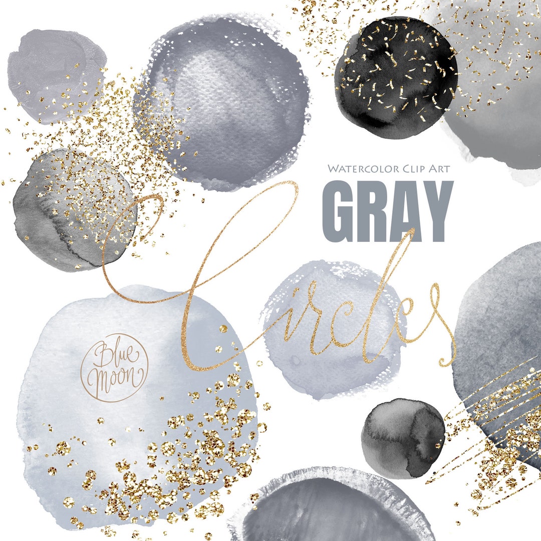 Gray Black Irregular Circles, Watercolor Clipart Plus Decorative Golden ...