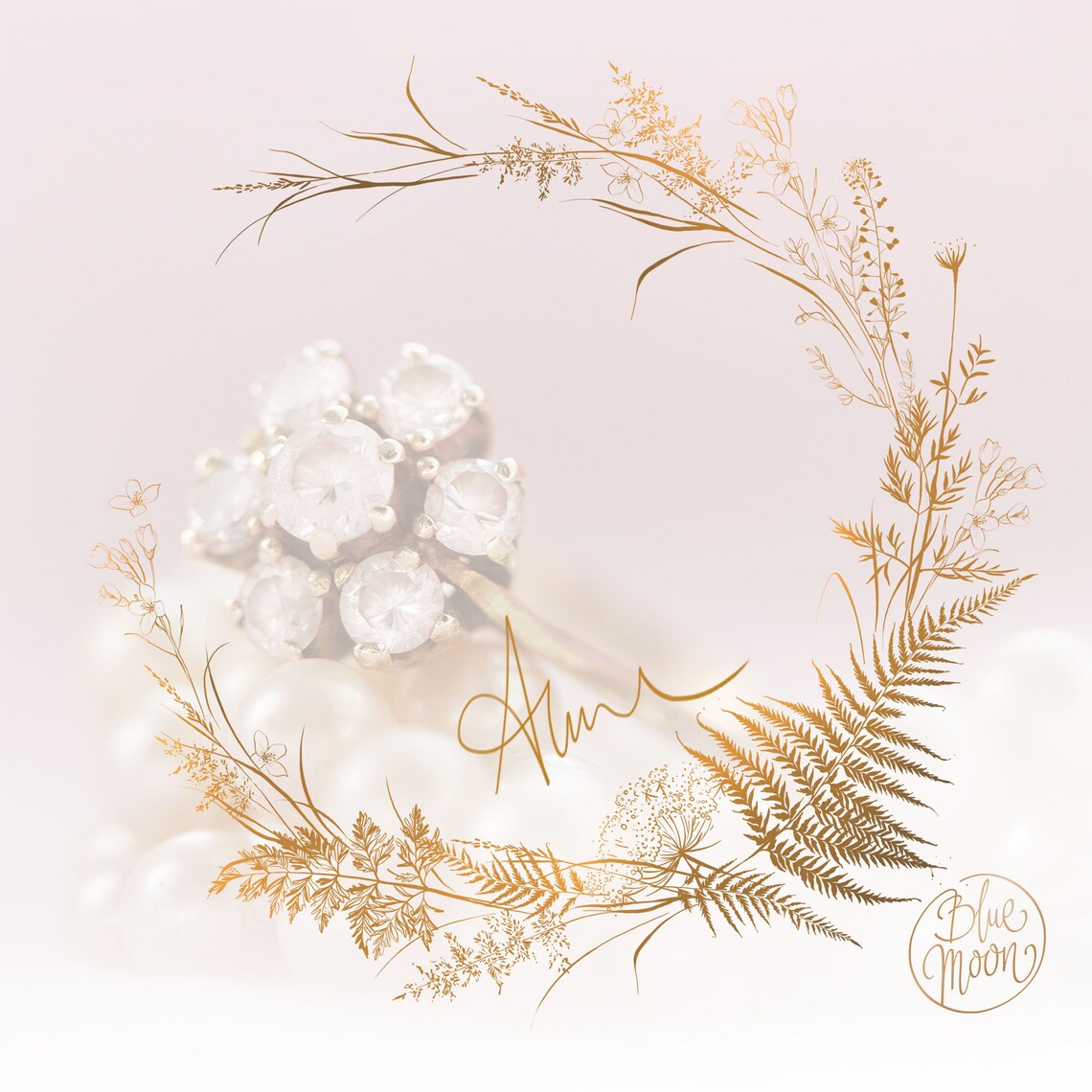 Wild Fern Wreath Decorative Graphics Black Gold and White - Etsy