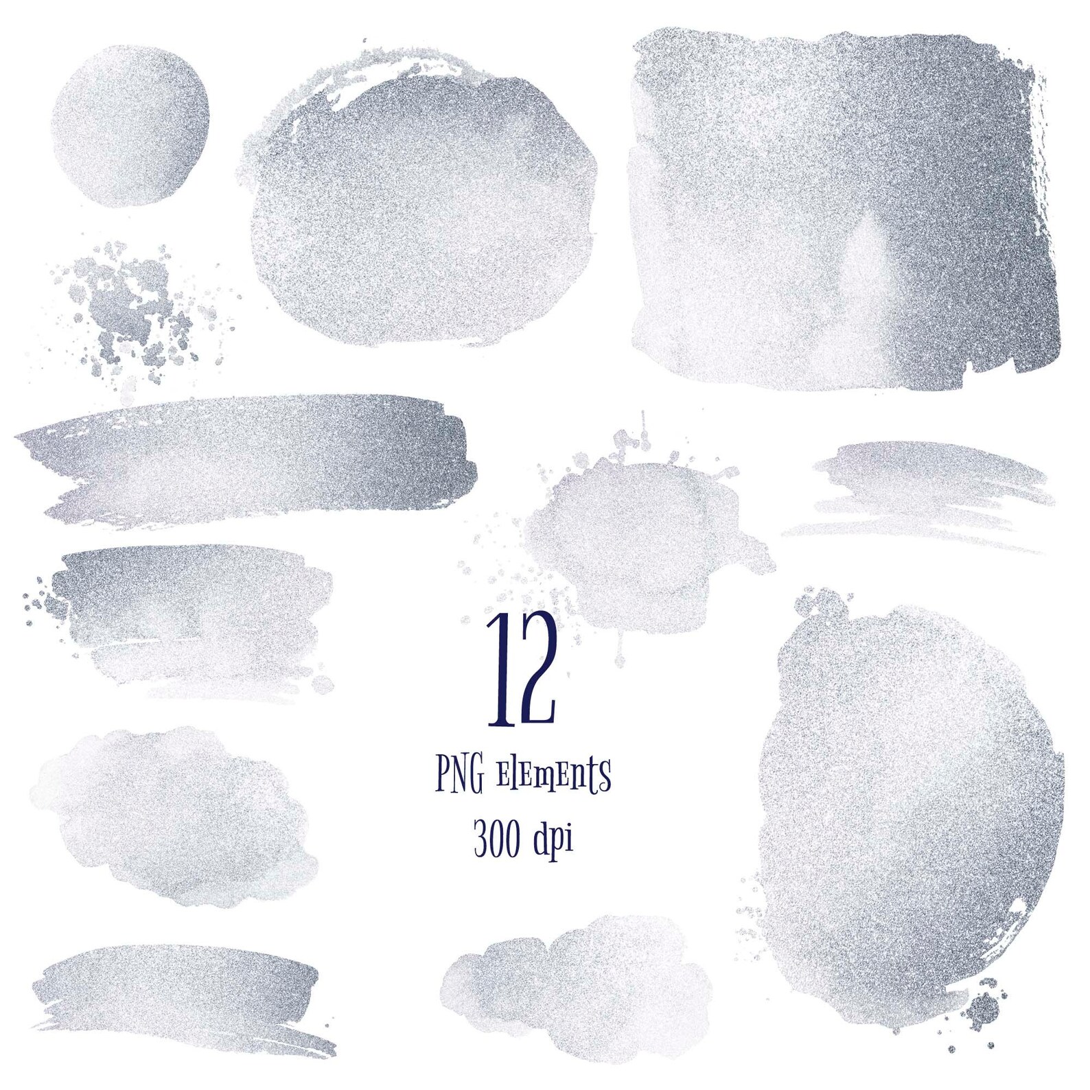 Silver Watercolor Splashes and Brush Strokes Clipart Textures - Etsy