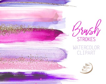 Blue Watercolor Brush Strokes Clipart. Set of 25 PNG Clip Art | Etsy