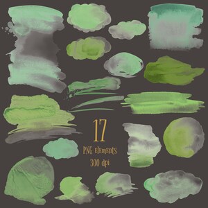 Willow Watercolor Splashes and Brush Strokes, Green Textures and ...