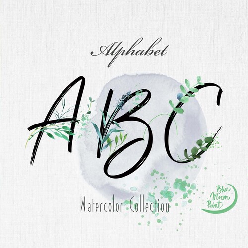 Green Watercolor Alphabet Clipart Letters and Numbers With - Etsy