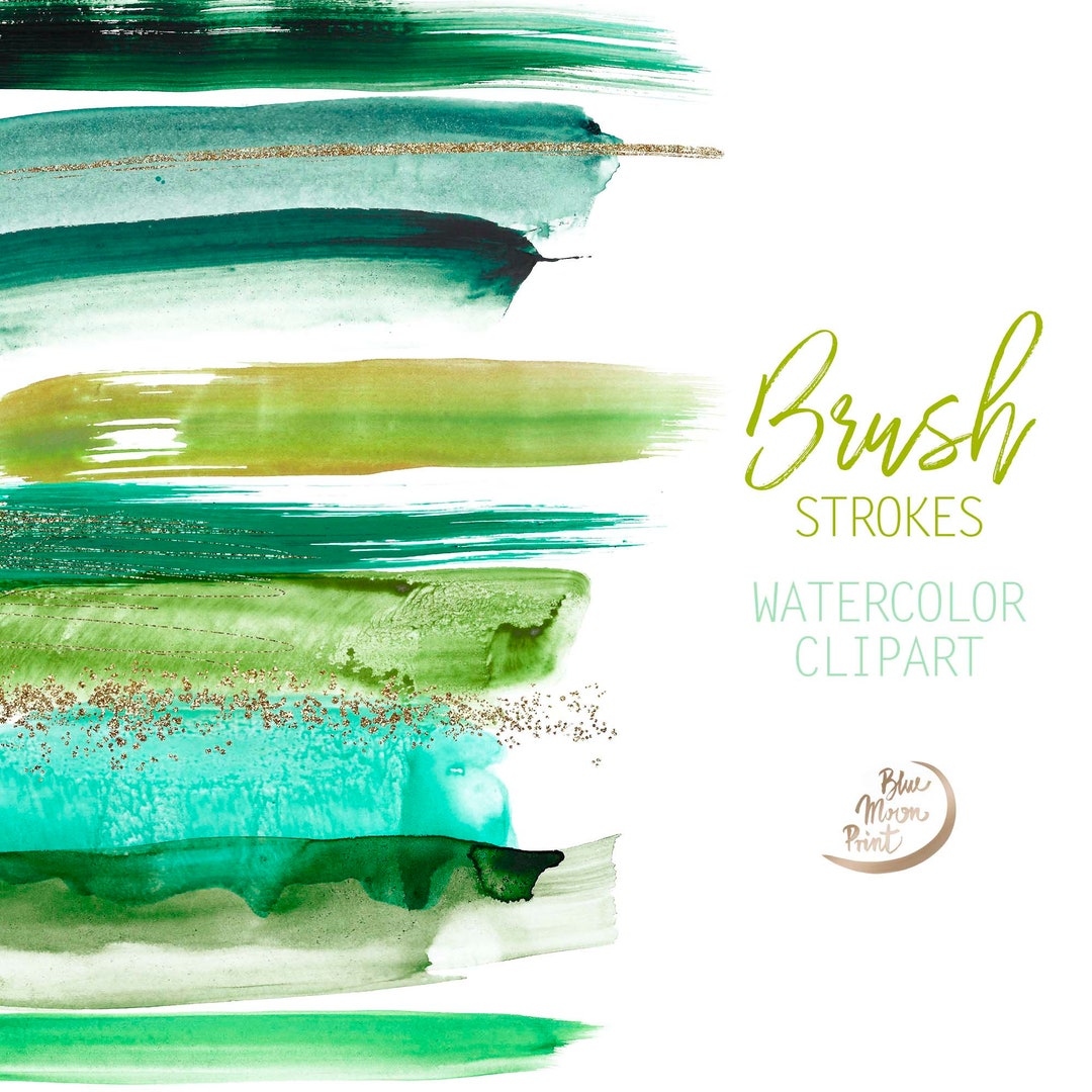 Green Watercolor Brush Strokes Clipart. Set of 25 PNG Clip Art Files ...