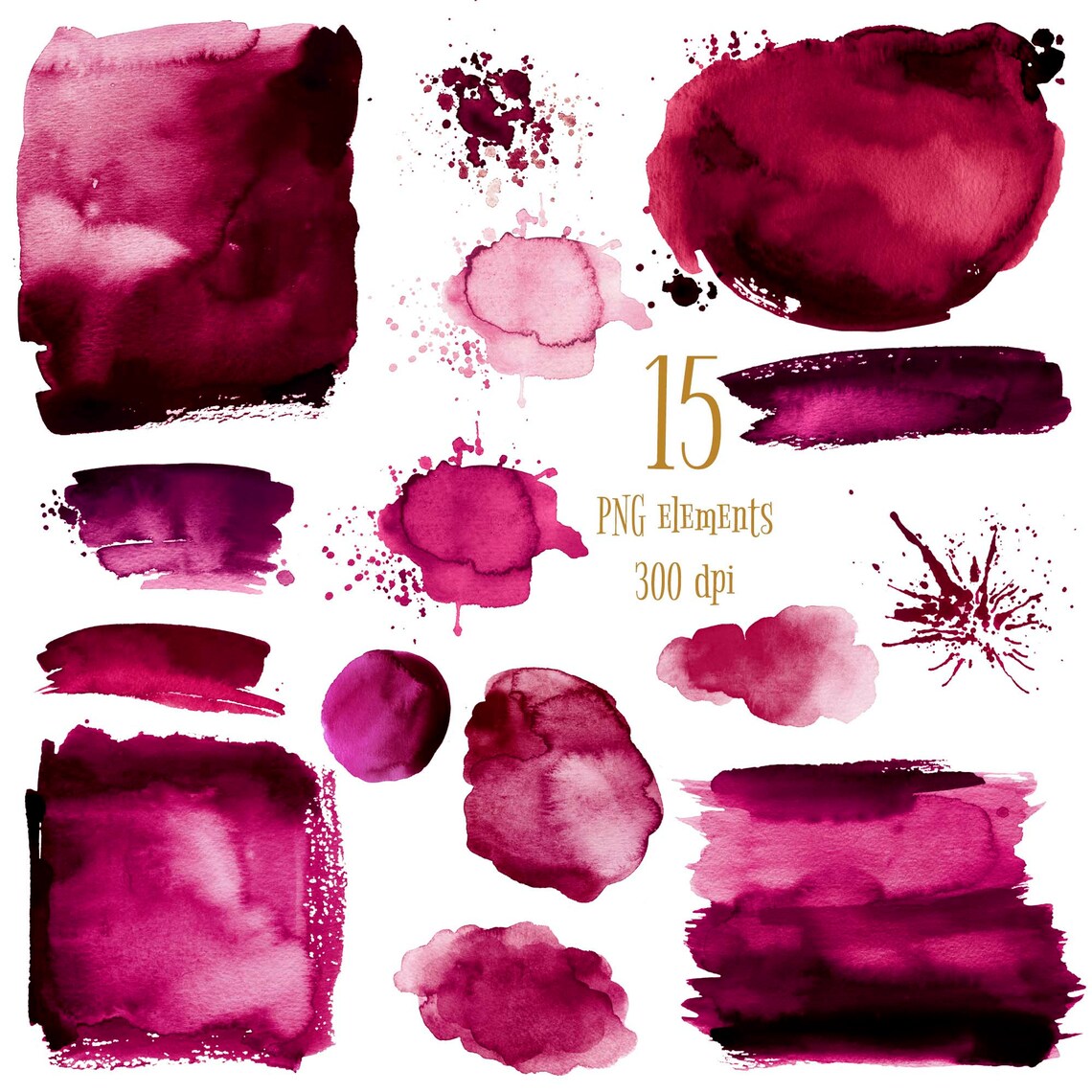 Burgundy Watercolor Splashes and Brush Strokes Clipart - Etsy