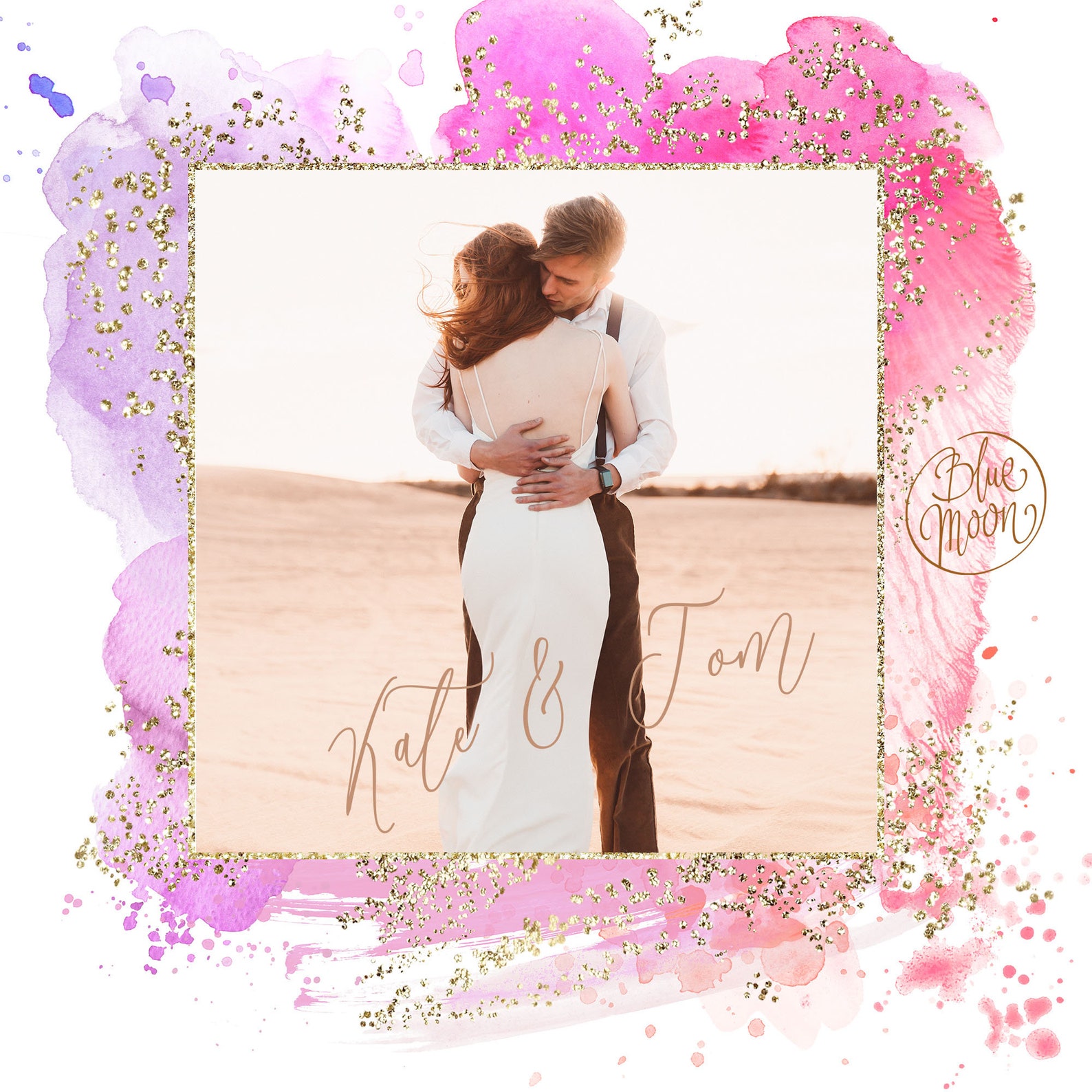 Set of Watercolor Red Pink Violet Frames Gold Decorative - Etsy