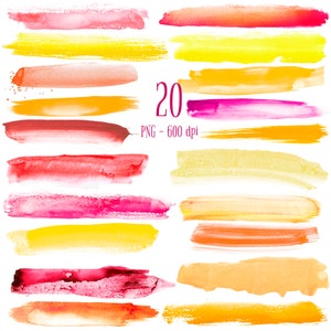 Orange Yellow Red Watercolor Brush Strokes Clipart. Set of 25 PNG Clip ...