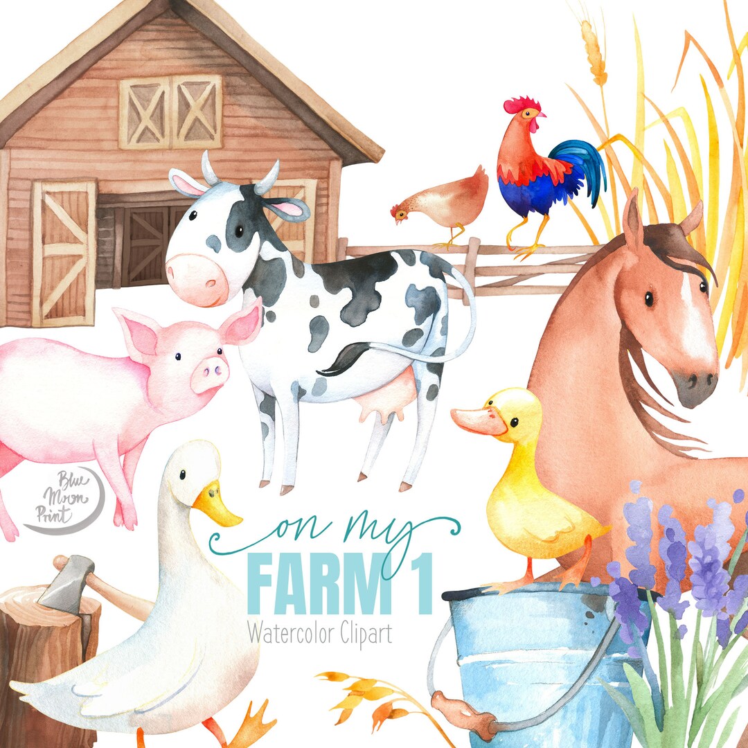 Watercolor Farm Animals Clipart I Hand Painted - Etsy