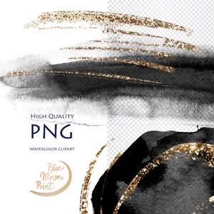 Black and Gold Watercolor Splashes and Brush Strokes, Textures and ...