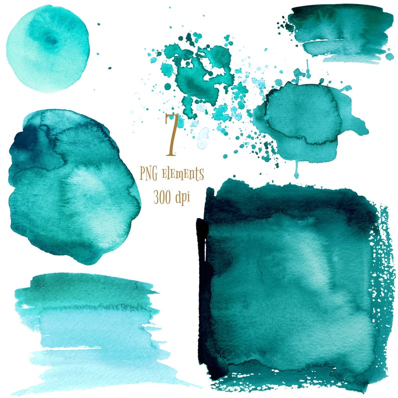 Teal With Gold Watercolor Splash and Brush Stroke Clipart - Etsy