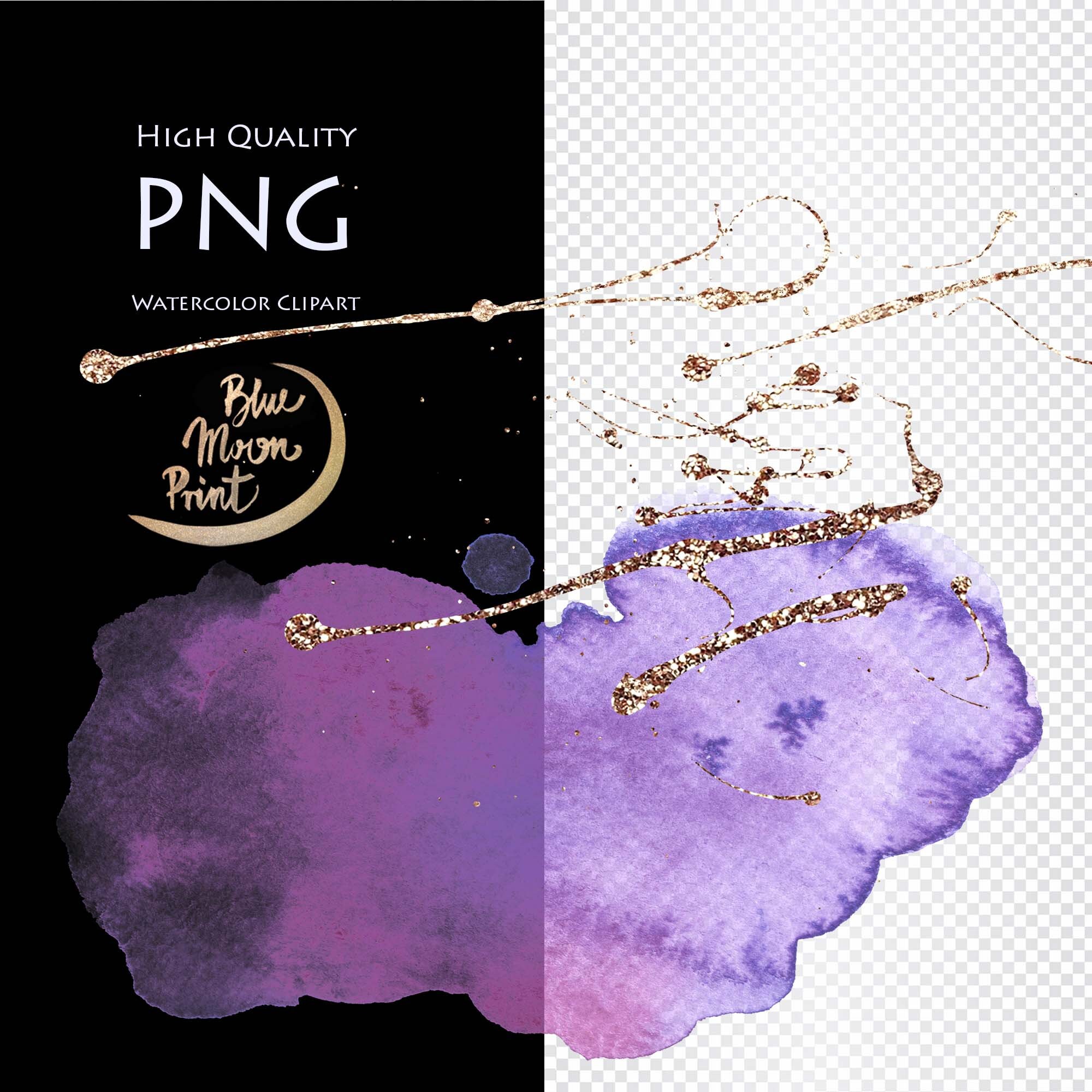 Purple and Gold Watercolor Splash and Brush Stroke Clipart | Etsy UK