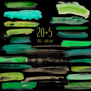 Green Watercolor Brush Strokes Clipart. Set of 25 PNG Clip Art Files ...