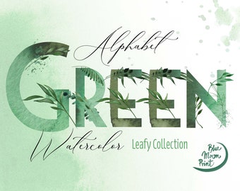 Green Watercolor Alphabet Clipart Letters and Numbers With - Etsy