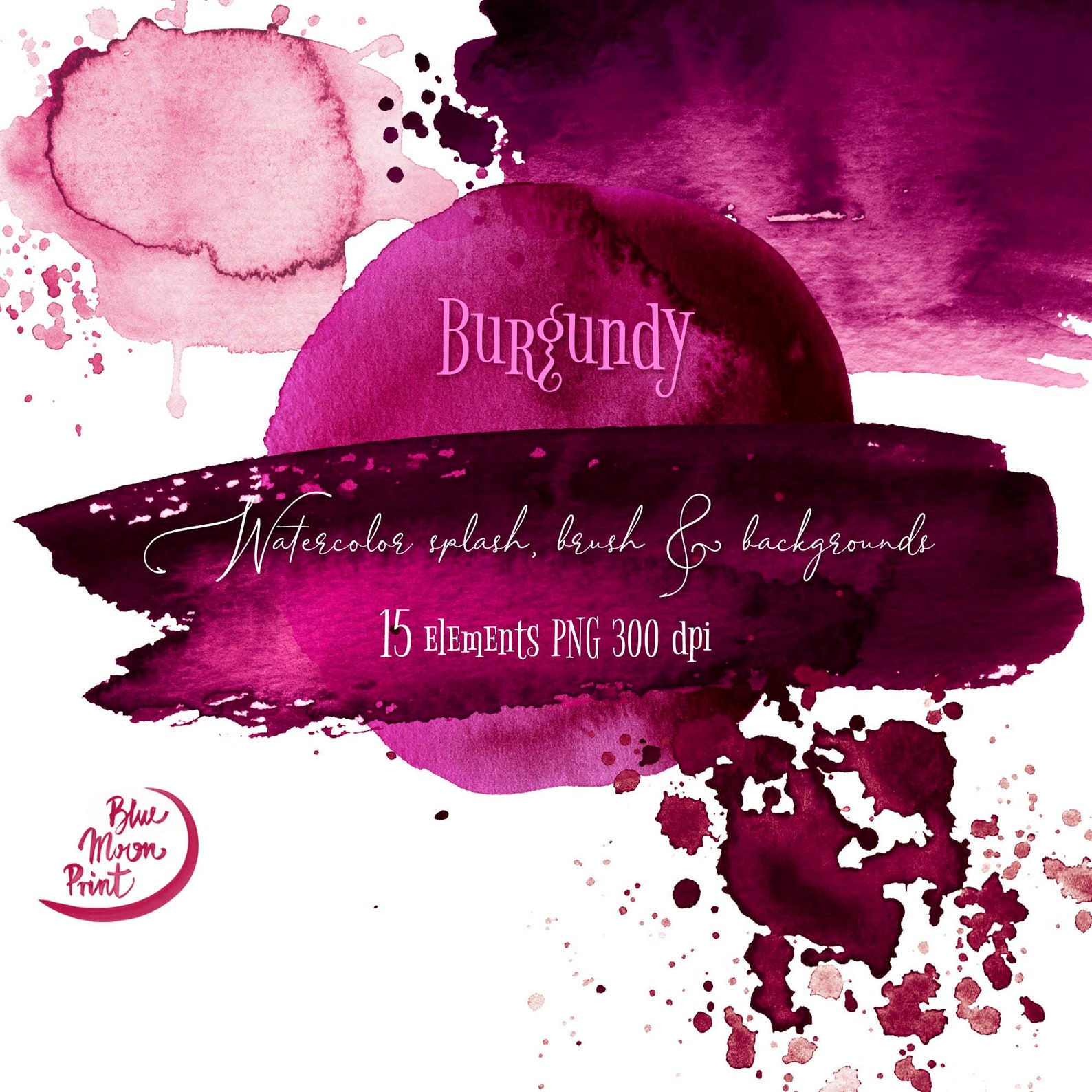 Burgundy Watercolor Splashes and Brush Strokes Clipart - Etsy