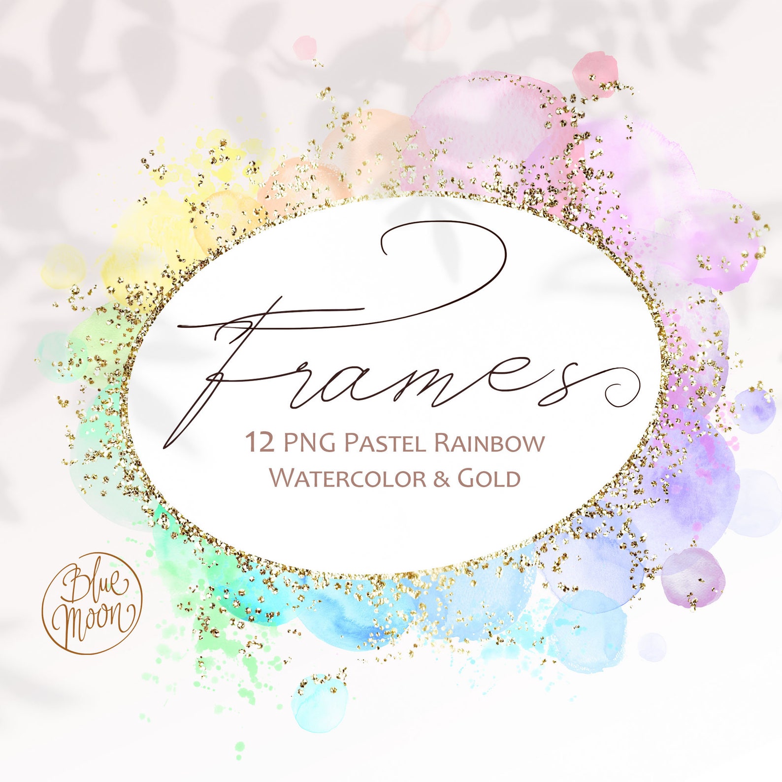 Set of Watercolor Pastel Frames, Gold Decorative Graphics, Photo ...