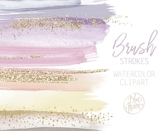 Blue Watercolor Brush Strokes Clipart. Set of 25 PNG Clip Art | Etsy