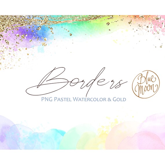 Set of Watercolor Pastel Borders and Gold Decorative Graphics. - Etsy
