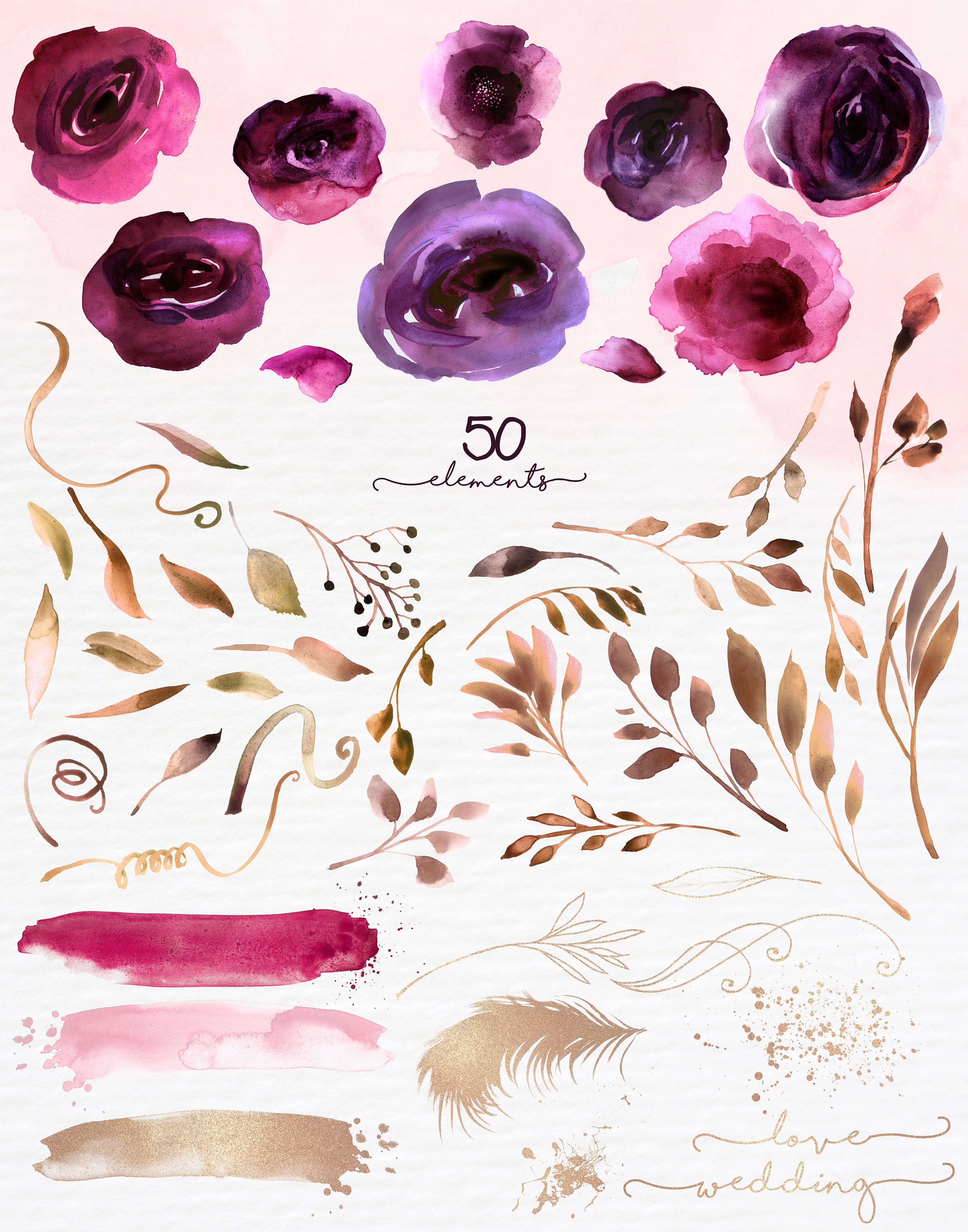 Watercolor floral clipart hand painted rose flowers | Etsy