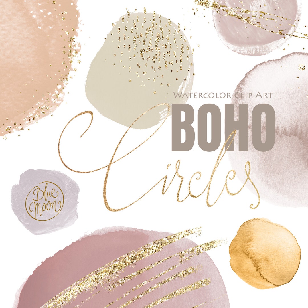 Boho Oval Shapes, Hand Painted Watercolor Clipart. Set of 22 Clip Art ...