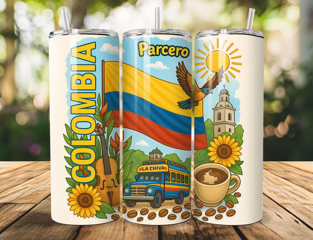 Colombia 20oz Skinny Tumbler PNG Sublimation Design, Colombia Flag ...