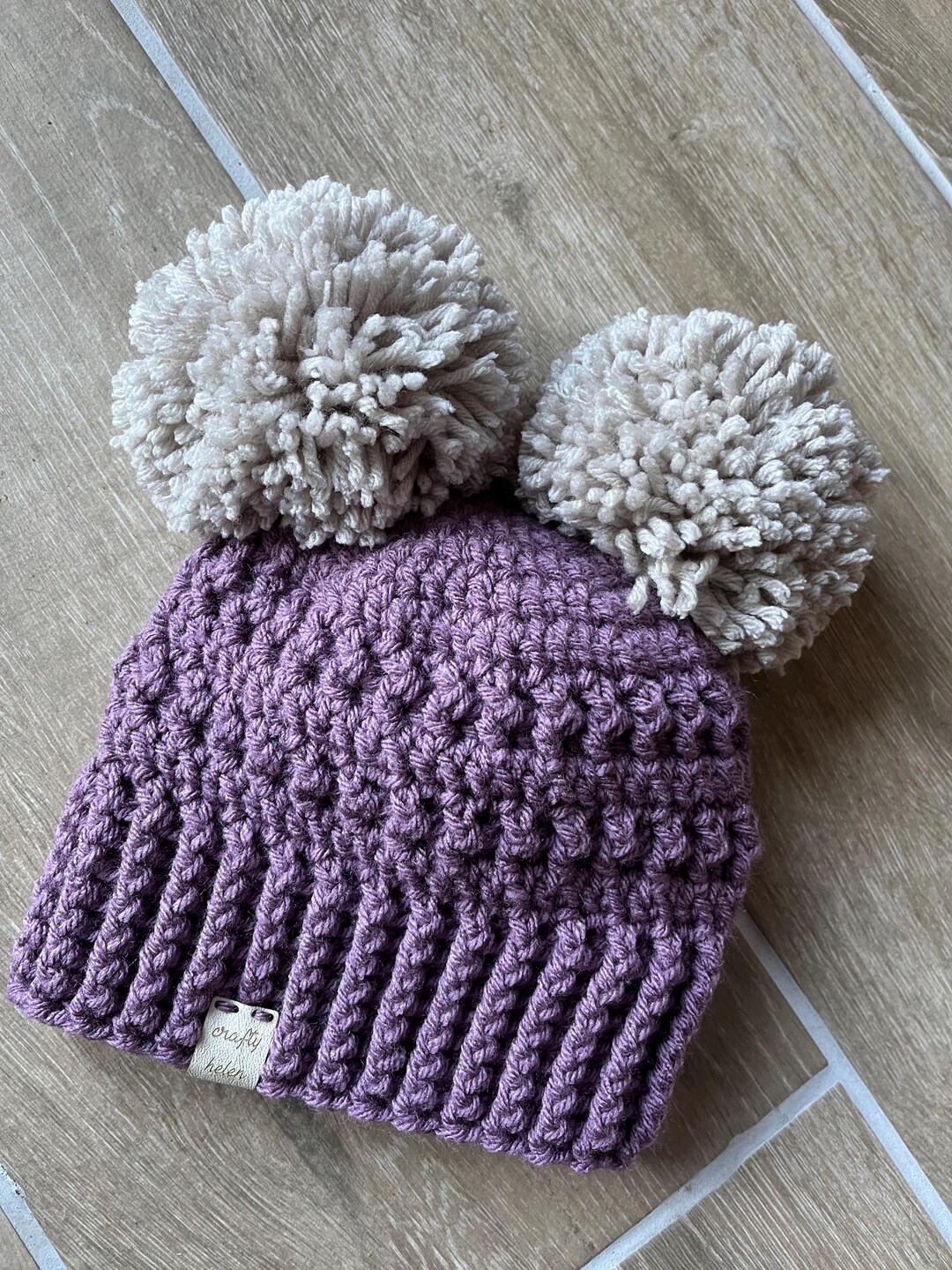 Double Bobble, Bobble Hat - Dusty Heather With 2 X BIG Bobbles - Teen ...
