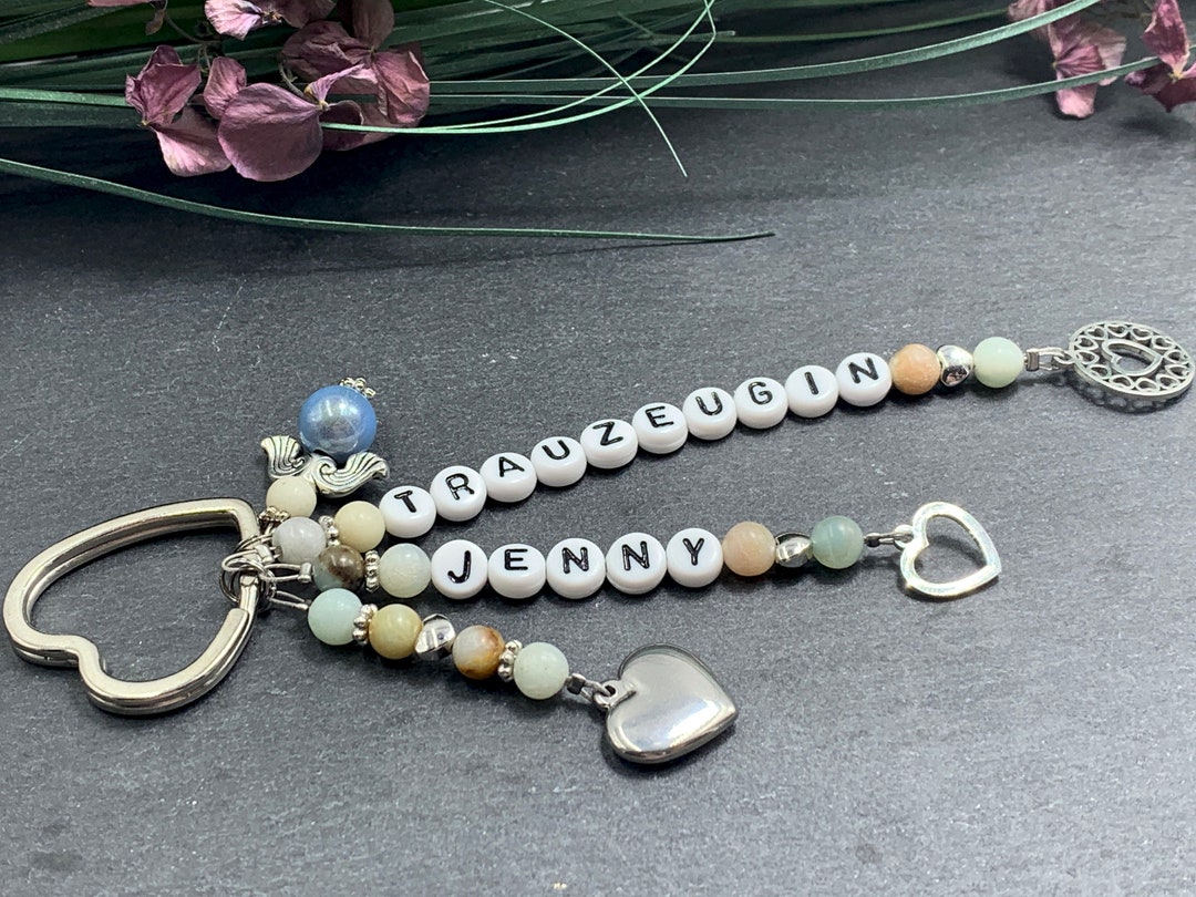 Keychain Maid of Honor and Name Amazonite Hearts Platinum Plated - Gift ...