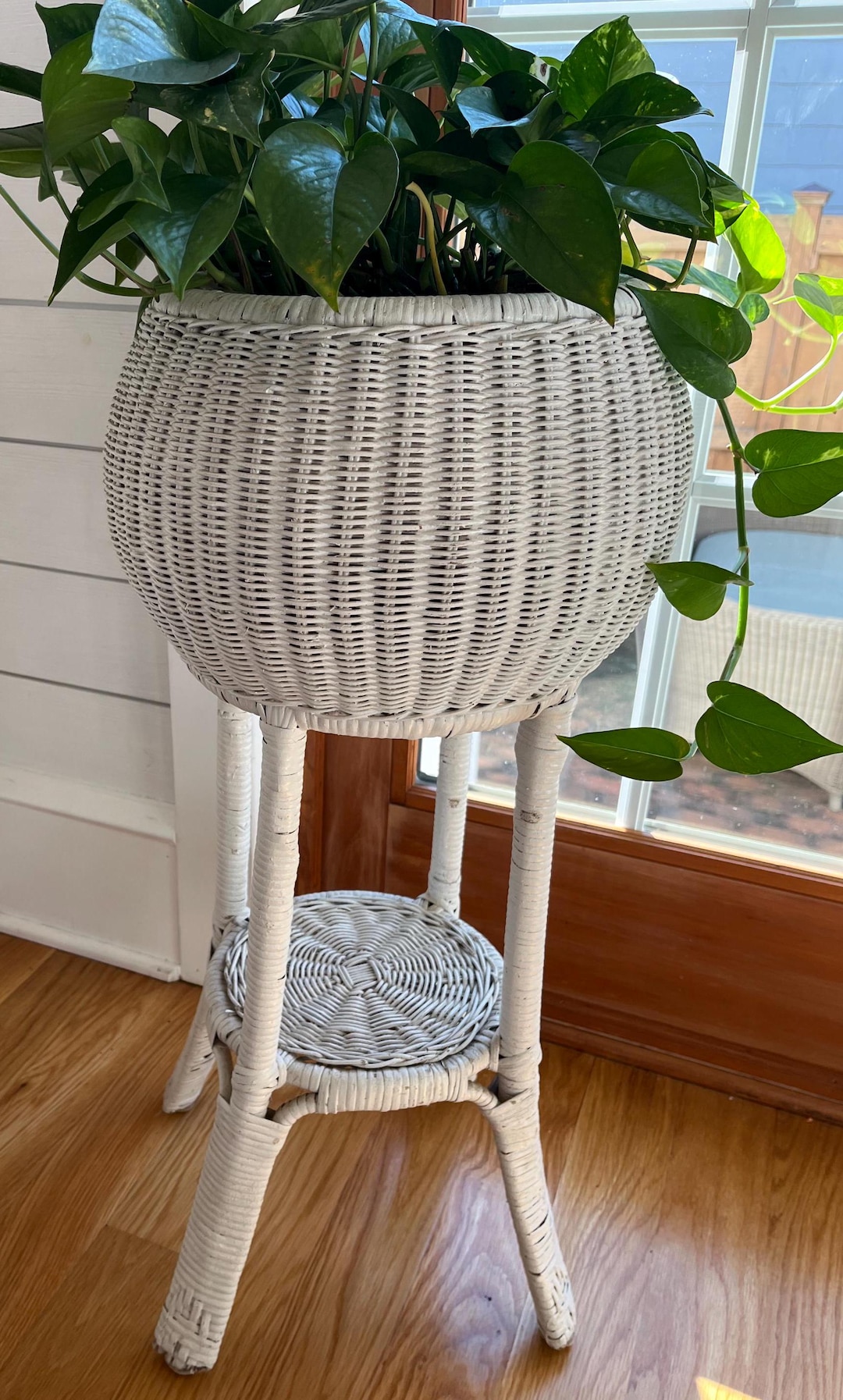 Wicker Plant Stand Porch Planter Garden Room White Wicker Planter Beach ...