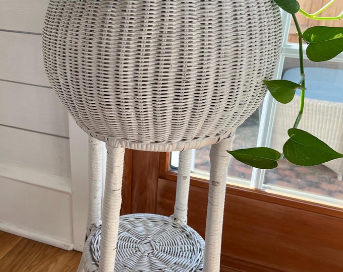 Wicker Plant Stand Porch Planter Garden Room White Wicker Planter Beach ...