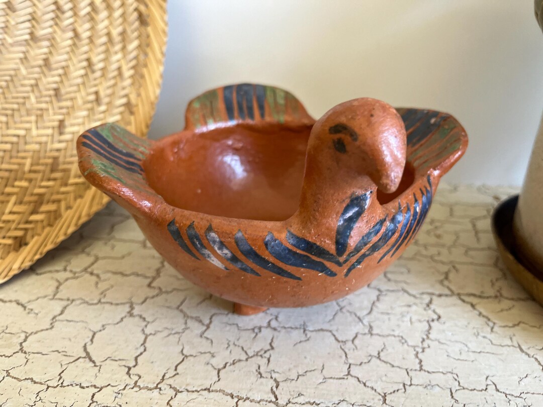 Redware Bird Bowl Mexican Redware Bowl Primitive Bowl - Etsy