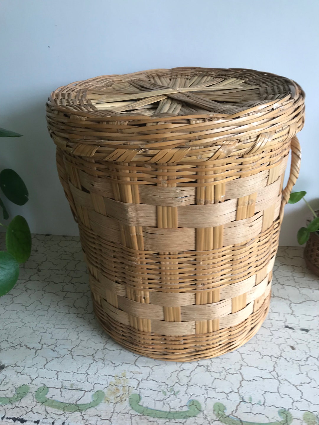 Wicker Woven Basket With Lid Island Basket Boho Home Coastal Home - Etsy