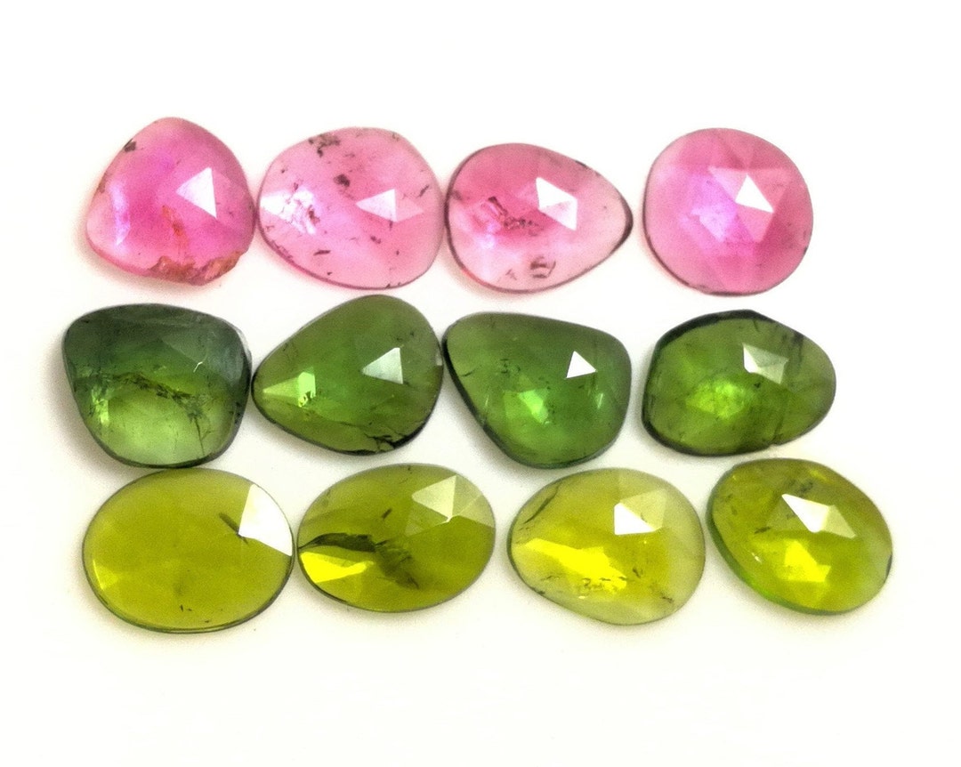 Natural Blue and Watermelon Multi Tourmaline Faceted Rosecut Slice ...