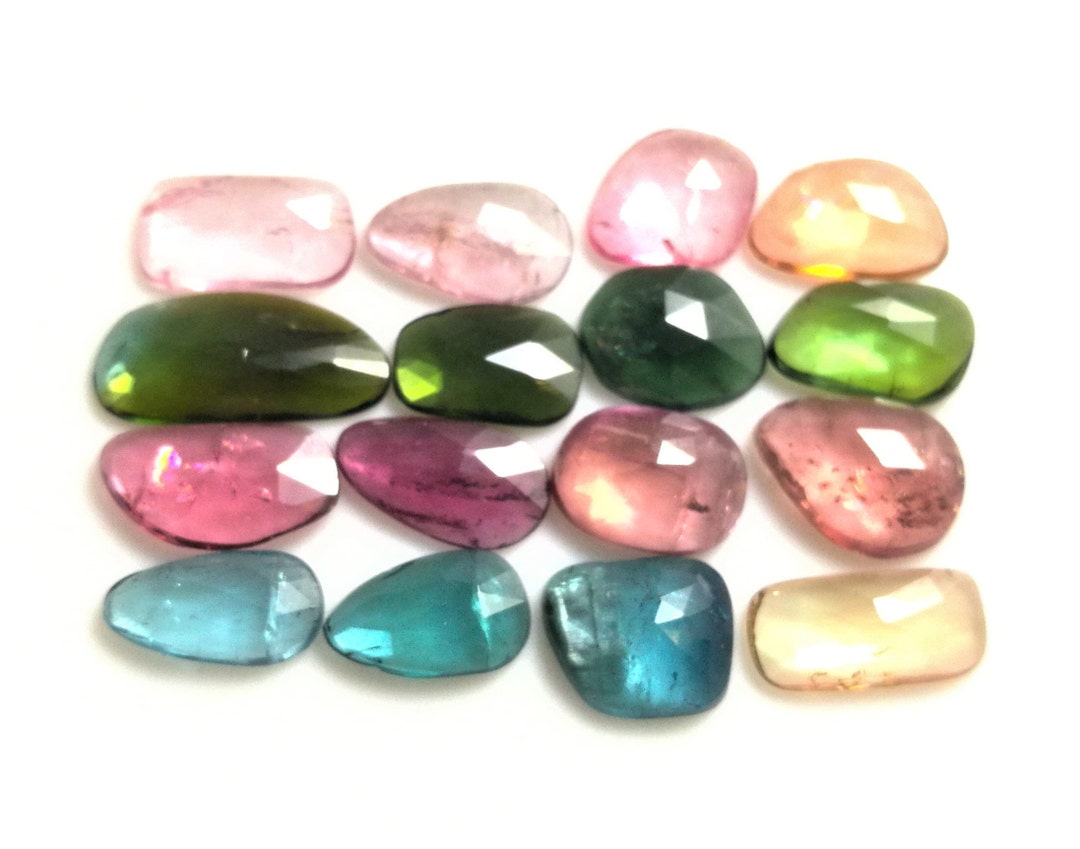 Natural Watermelon Multi Tourmaline Faceted Rosecut Slice 5X10 M.m.to 6 ...