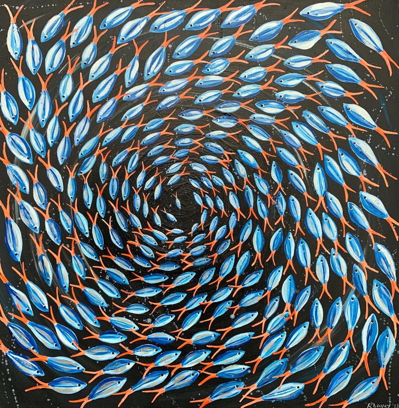 From Cornwall,blue Fish Swirl on Black Background Prints Taken From ...