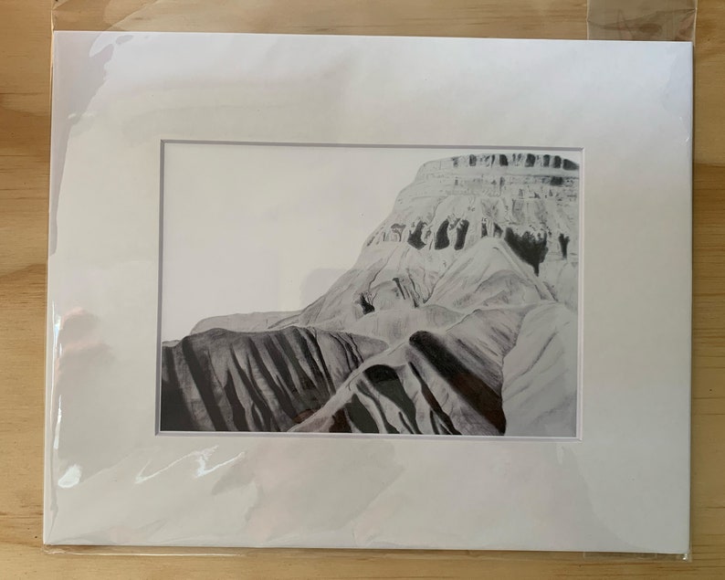 Mountain Charcoal Drawing of Mt. Garfield, Matted Print, Palisade ...