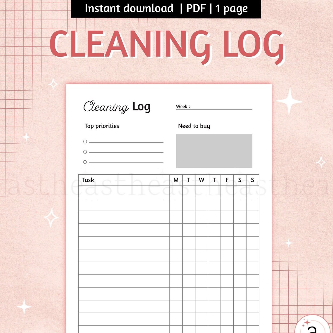 Cleaning Log, Cleaning Tracker, Printable Tracker, Undated Planner ...