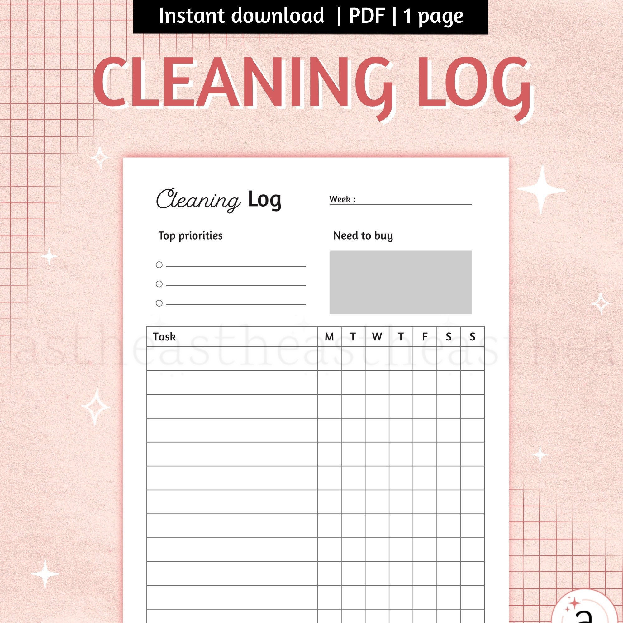 Cleaning Log, Cleaning Tracker, Printable Tracker, Undated Planner ...