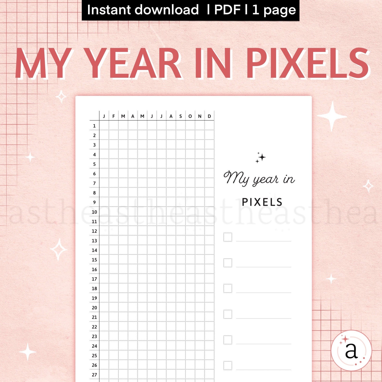 My Year in Pixels, Mood Tracker, Printable Tracker, Mood Journal, Year ...