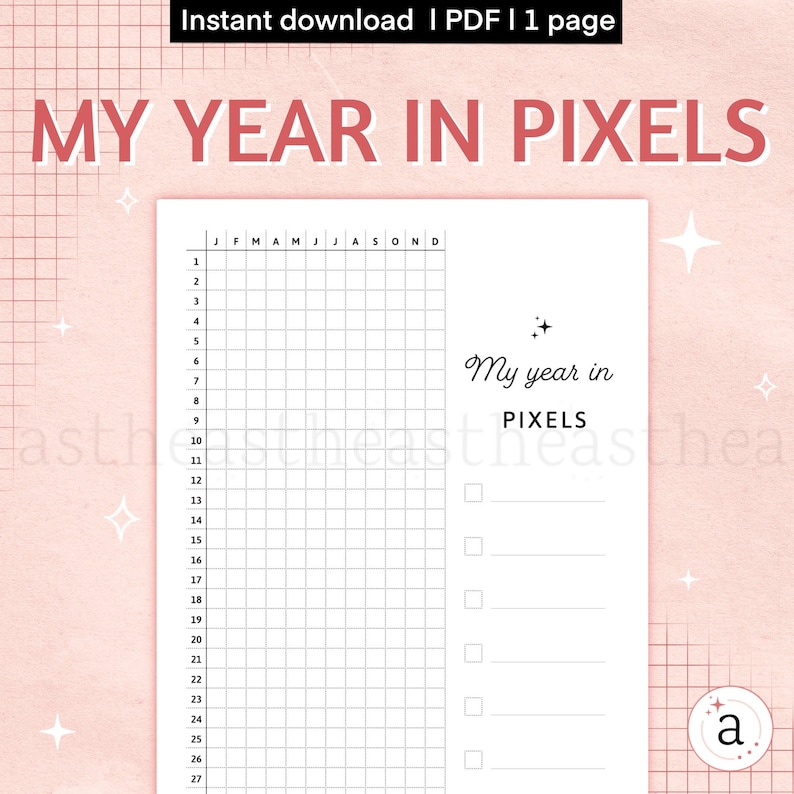 My Year in Pixels, Mood Tracker, Printable Tracker, Mood Journal, Year ...