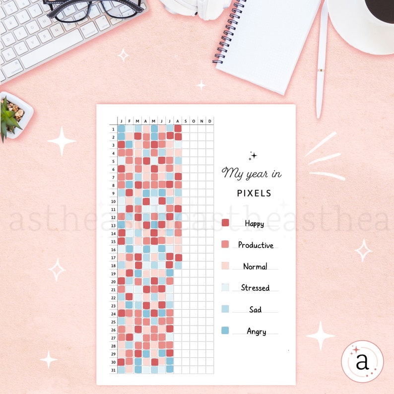 My Year in Pixels, Mood Tracker, Printable Tracker, Mood Journal, Year ...