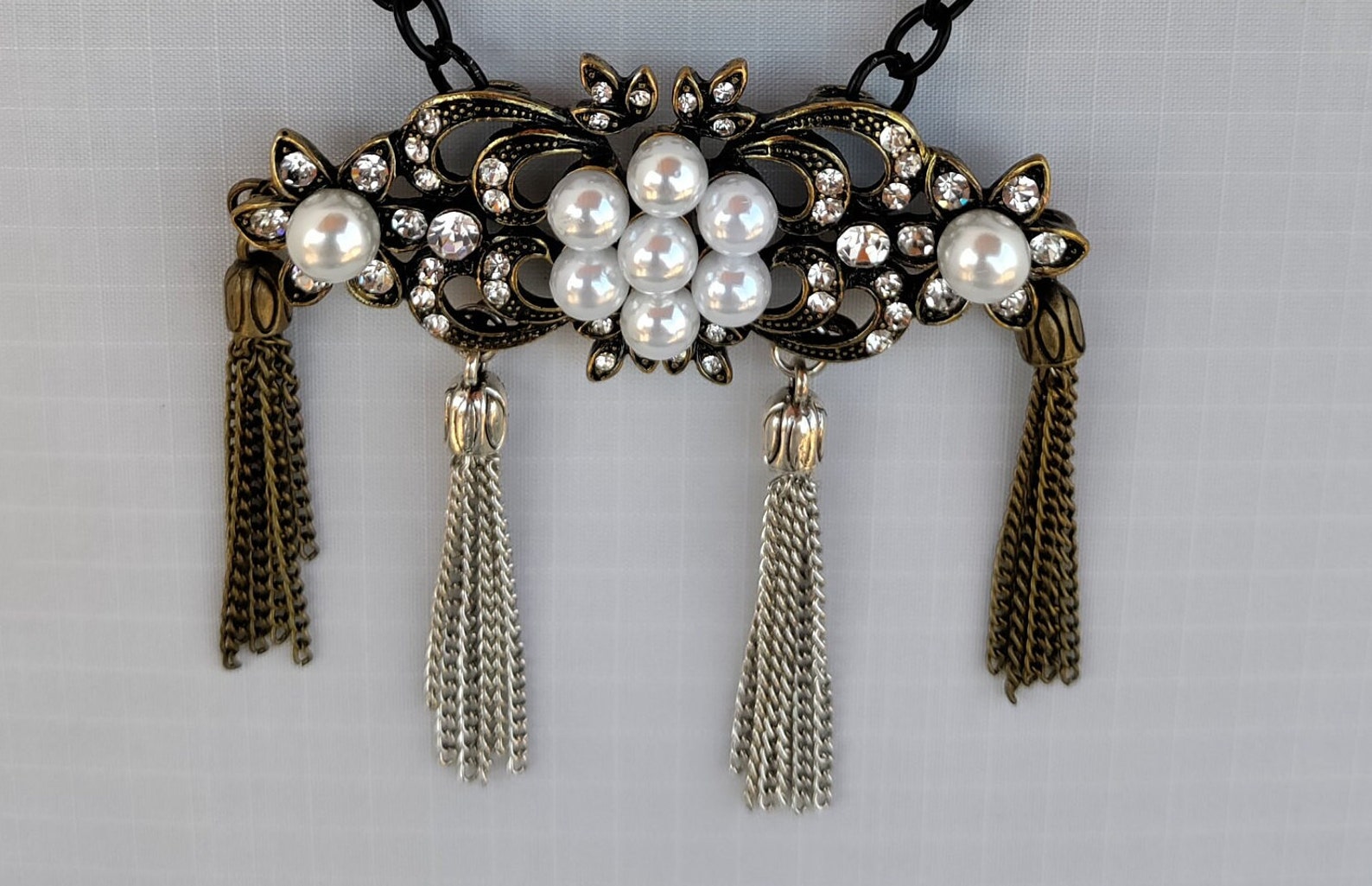 Vintage Style Pearl, Crystal Beaded Front Closing Necklace - Etsy