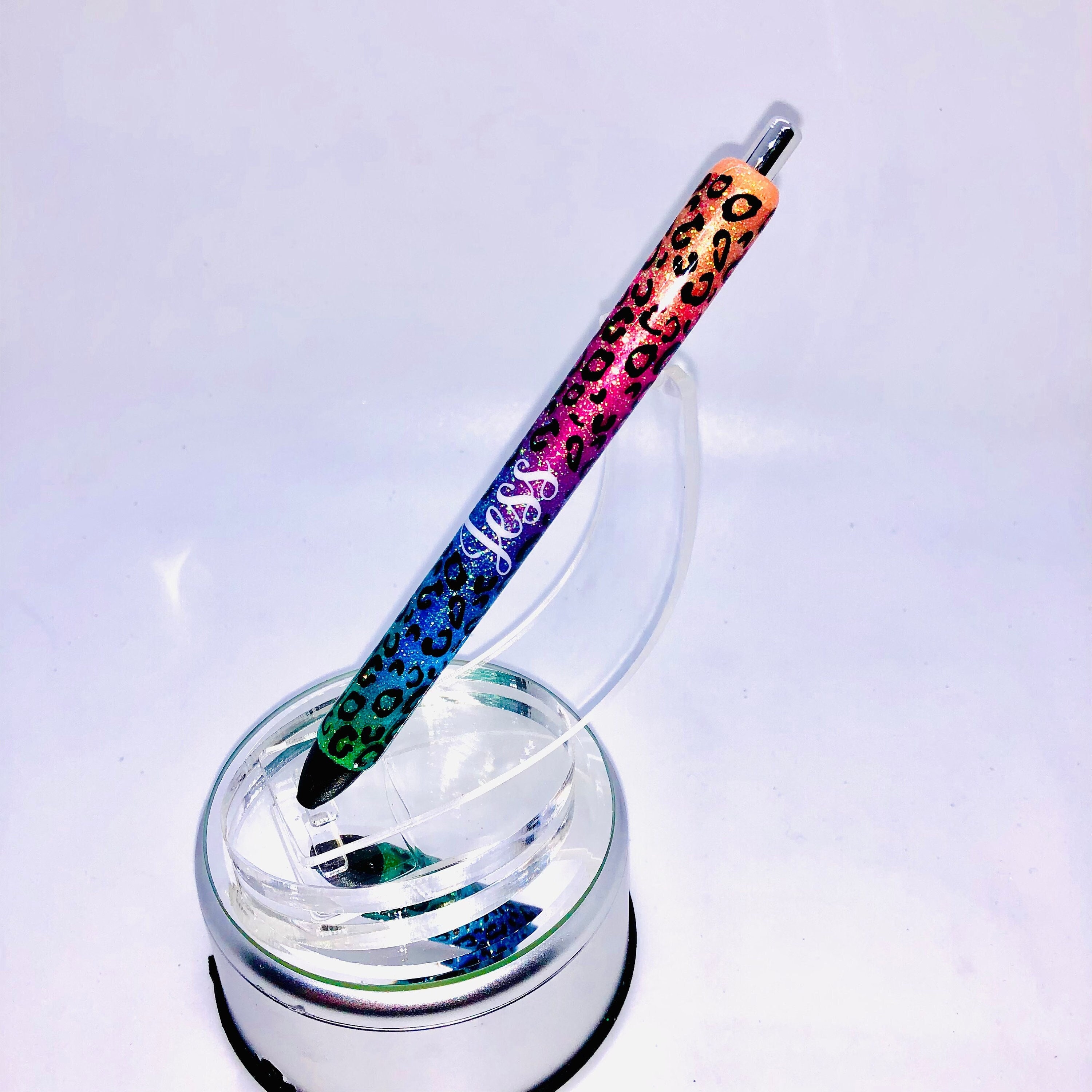 Rainbow Glitter Leopard Pen Refillable & Customizable - Etsy